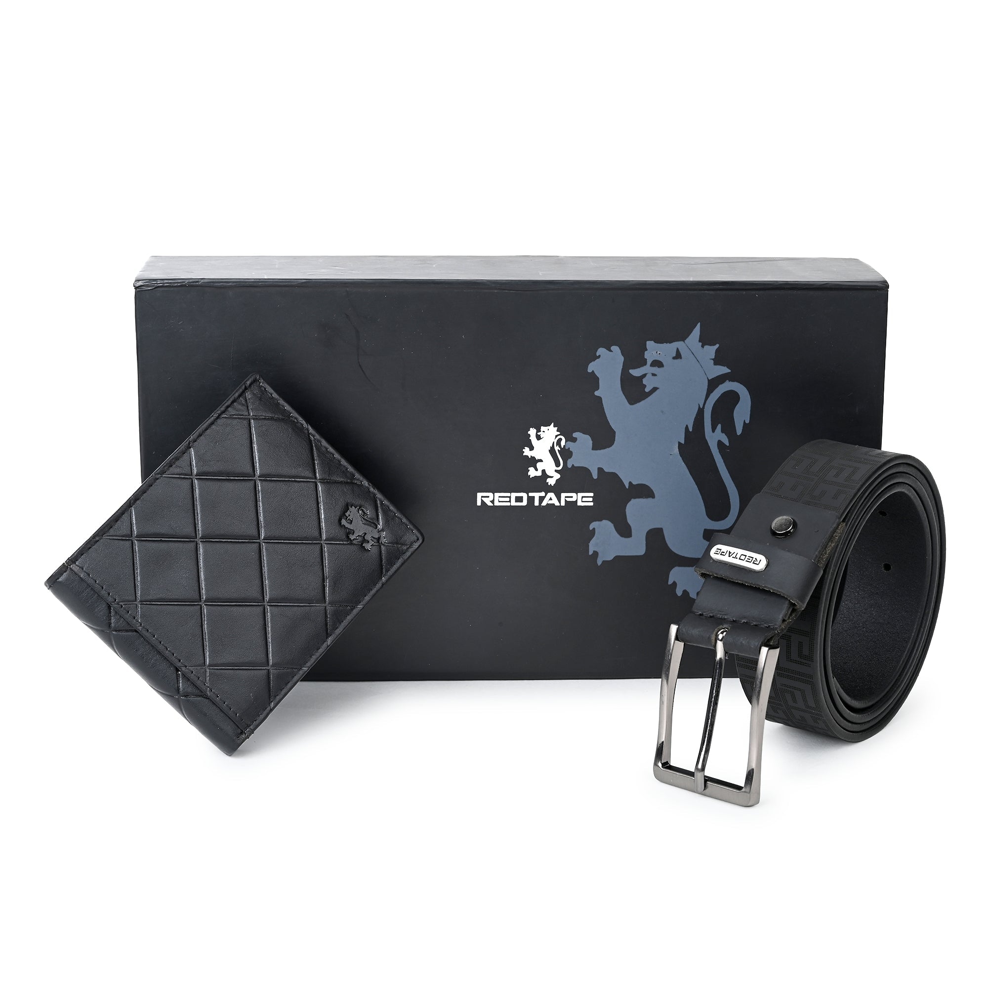 Men's Black Genuine Leather Wallet & Belt Combo Gift Set – Redtape