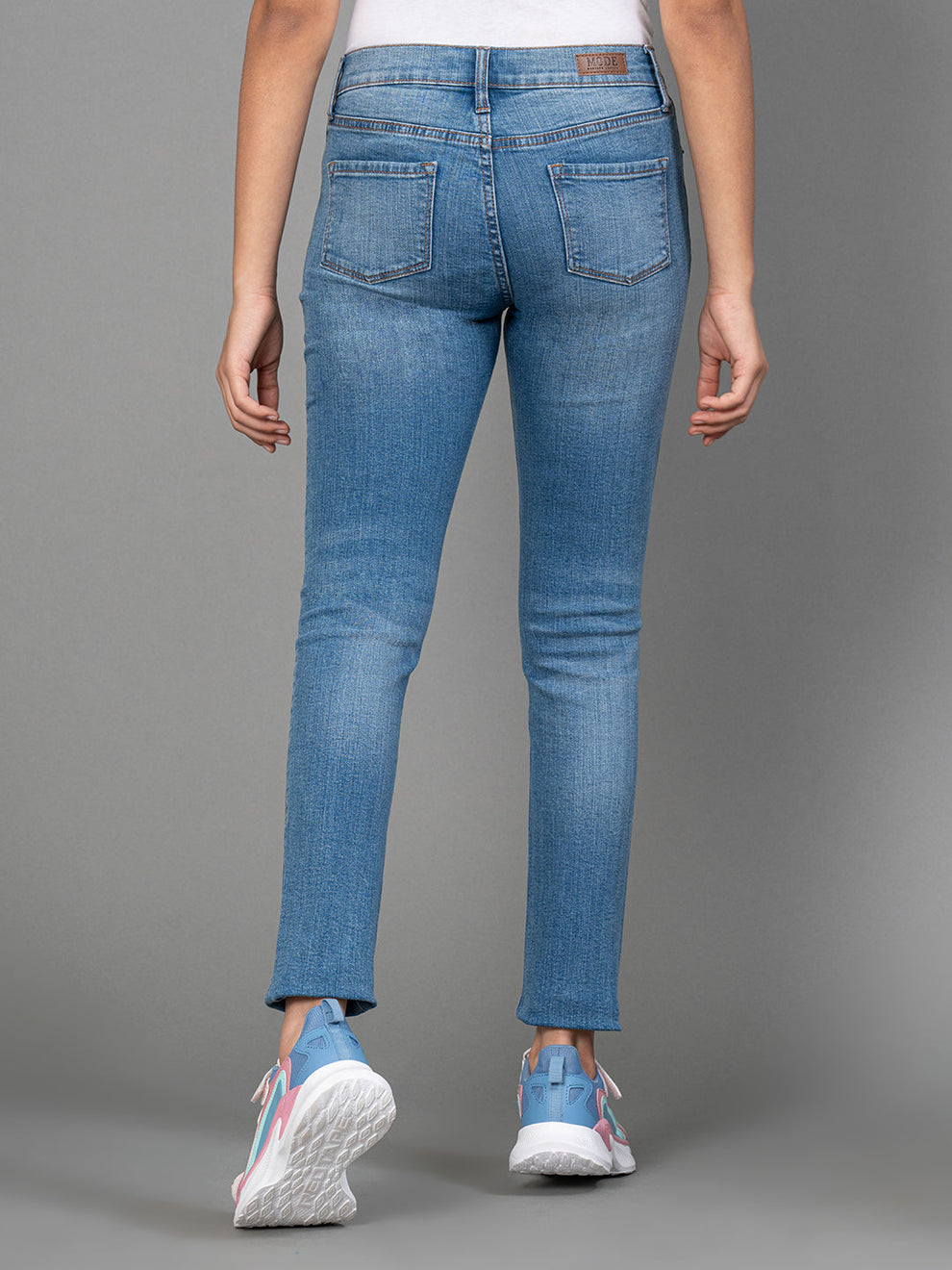 Girls Light Blue Solid Cotton Stretched Jeans | Redtape