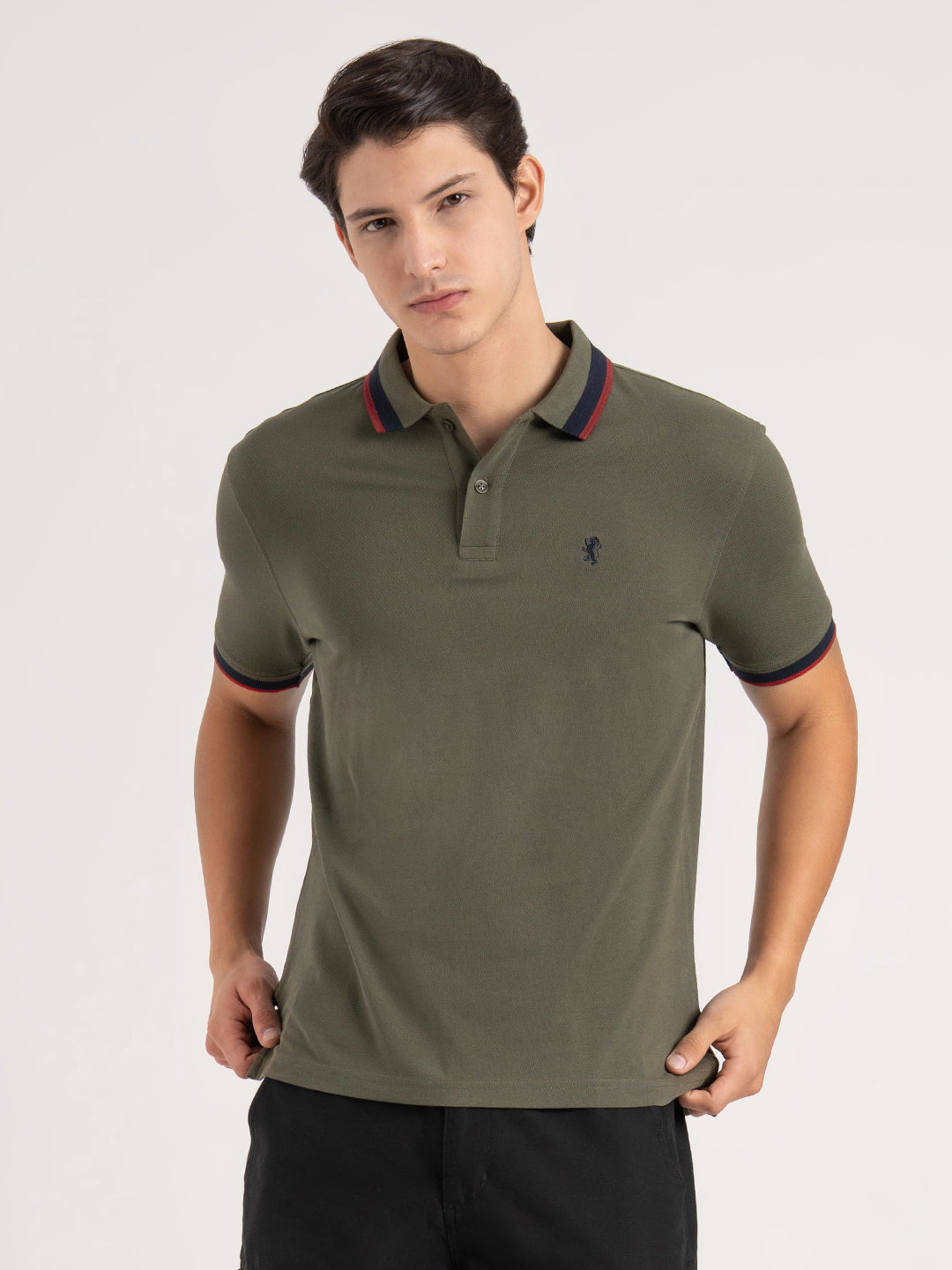 Men Olive Solid Two-Tone Tipping Polo T-Shirt – Redtape